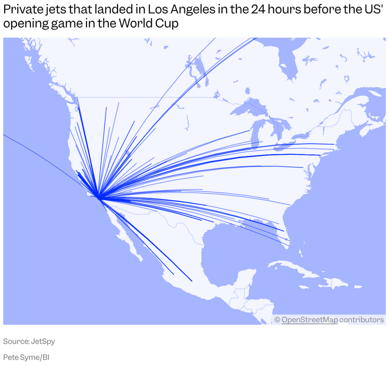 Mapped: 250 private jets touched down in Los Angeles ahead of Team USA ...