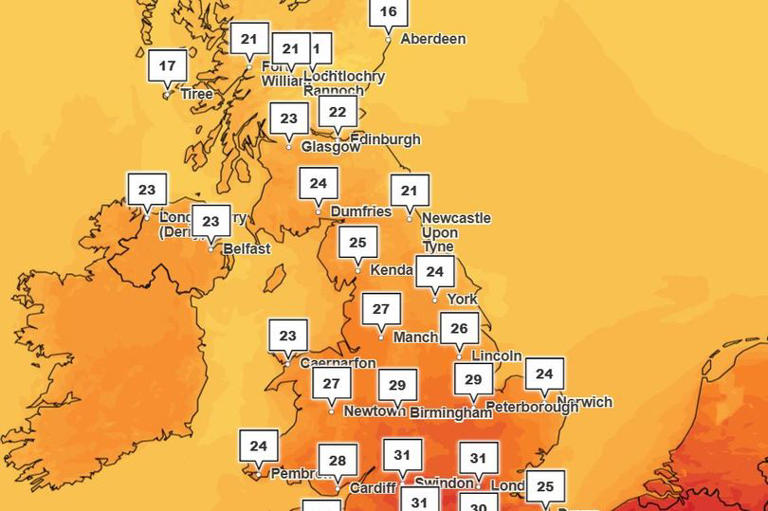 Full list of nine UK areas hit with red 'very high' alert as Met Office ...