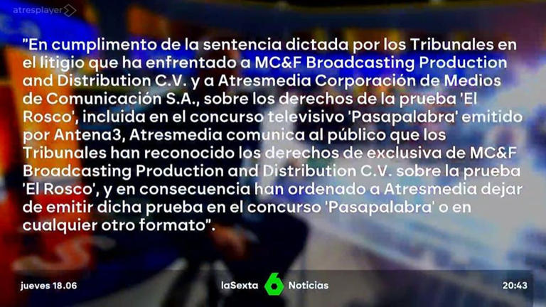 Atresmedia cierra el caso de 'El Rosco' al leer la sentencia de ...