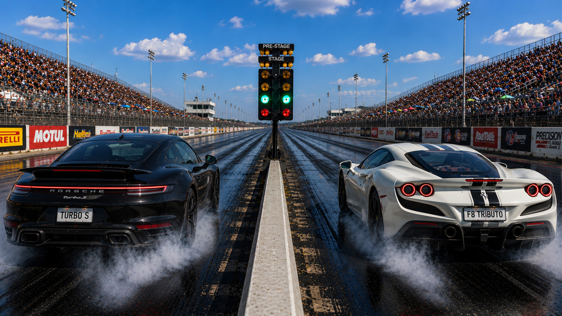 Can A 1000HP Porsche Turbo S Beat A Ferrari F8 Drag Race
