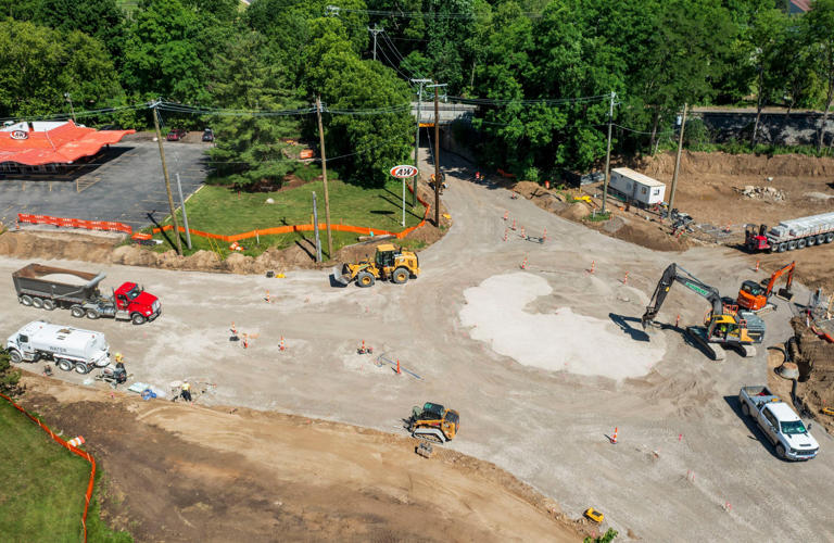 See aerial footage as roundabout work prompts detours, complaints near ...