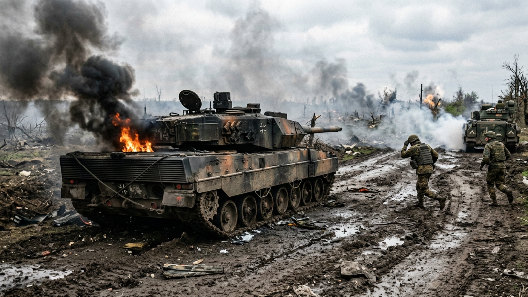 Leopard 2A6 burns after mystery hit in Ukraine