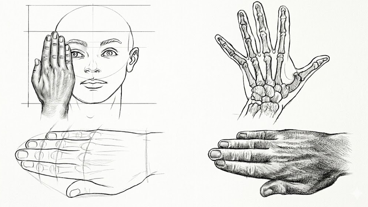 Hands drawing study practice for better anatomy and clean sketch results