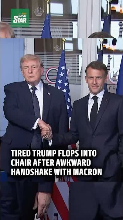 Exhausted Trump's awkward handshake with Macron at G7