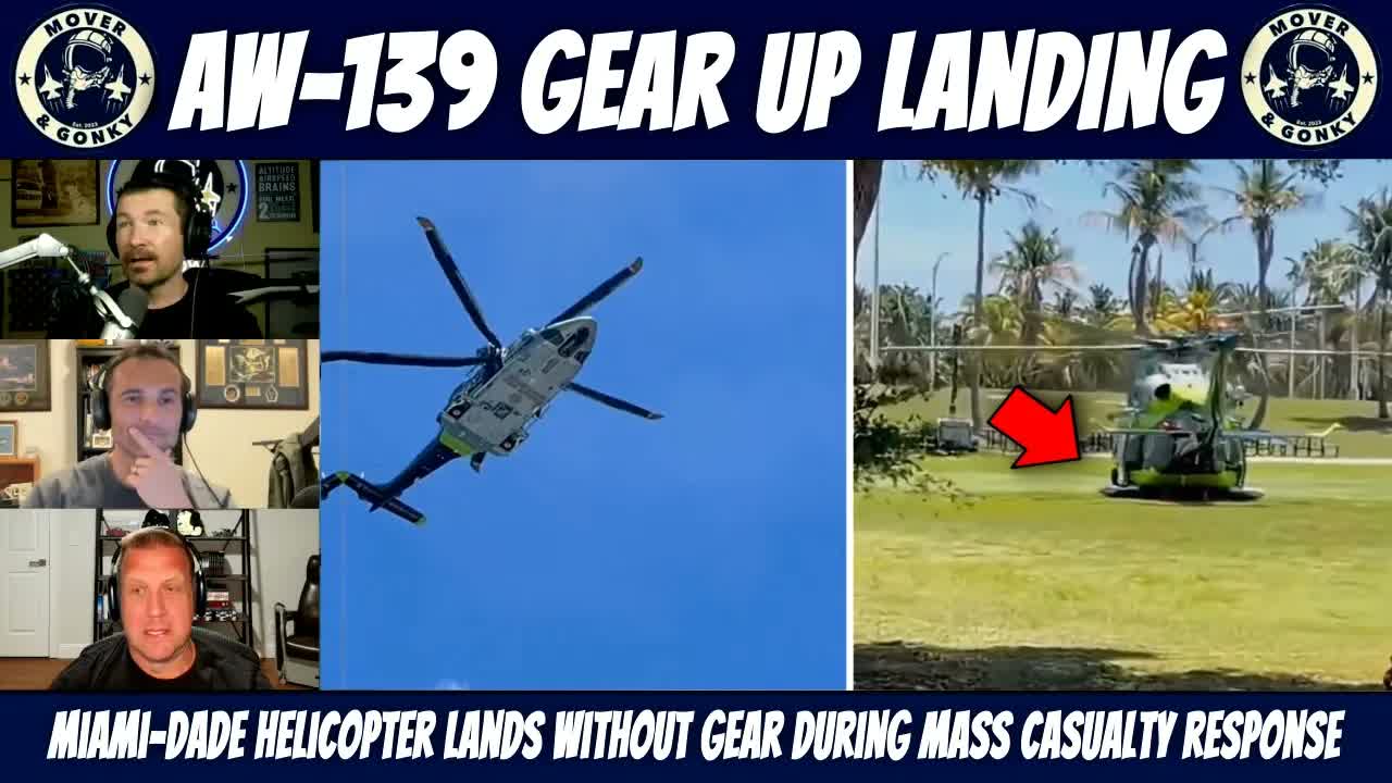 Gear up! Miami-Dade AW139 lands without the wheels down!