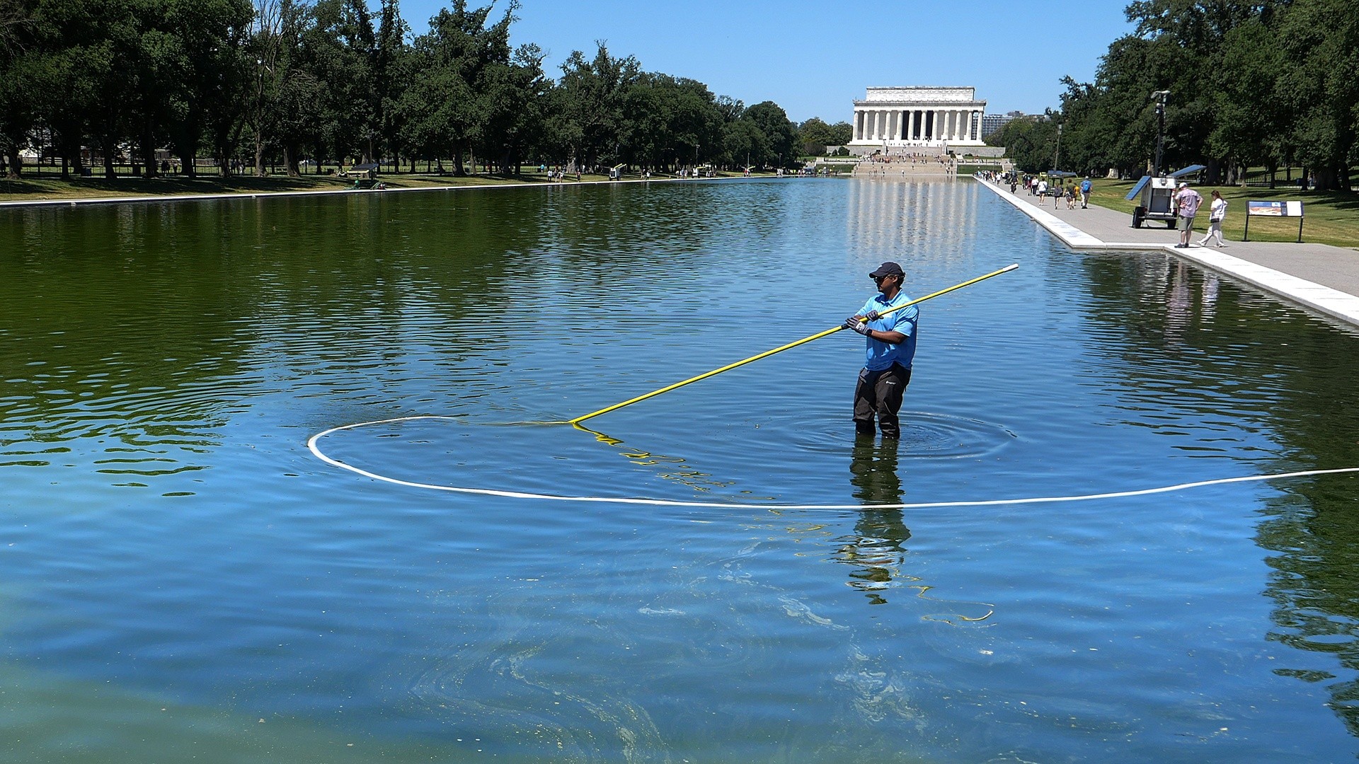 First algae, now the Reflecting Pool's new paint is peeling away