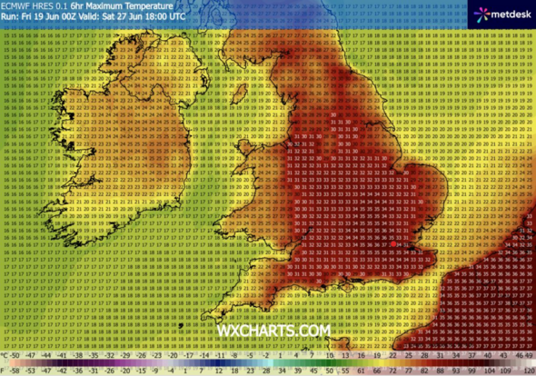 UK weather maps turn volcanic red with 37C blast in days - 7 counties ...