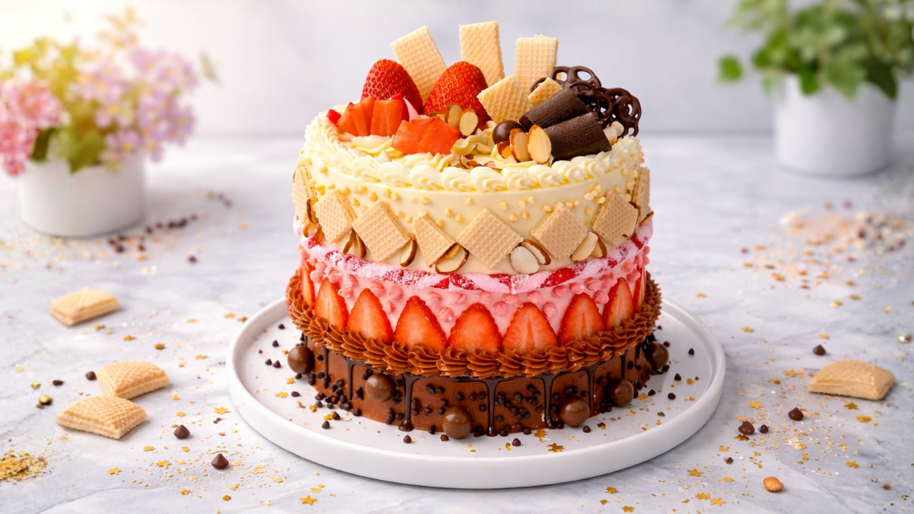 How to make strawberry wafer chocolate cake