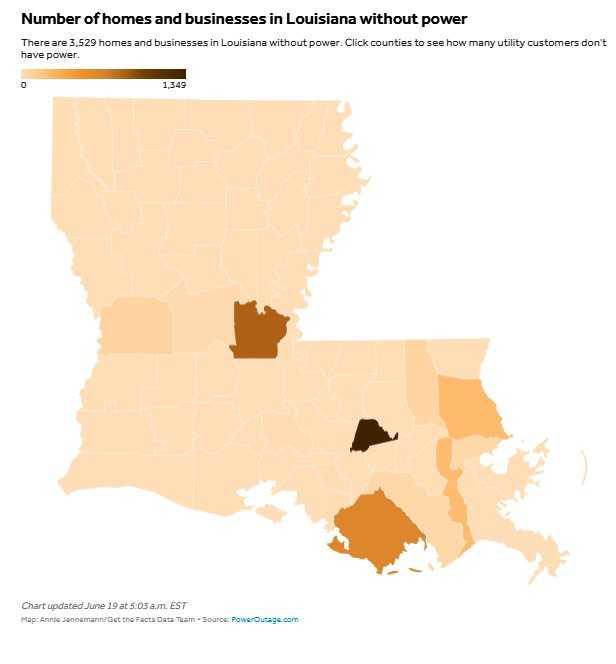Live map: Progress made in power restoration after Arthur lashes Louisiana