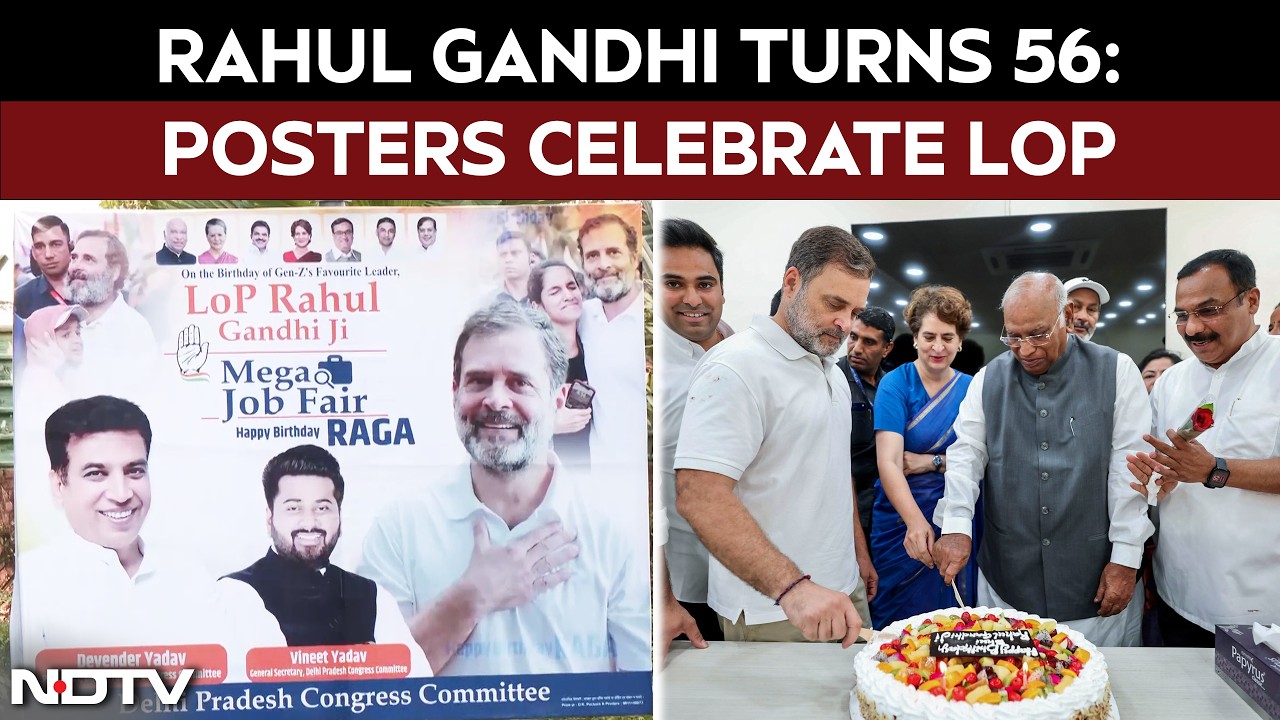 Posters extending birthday greetings to Rahul Gandhi, put up outside ...