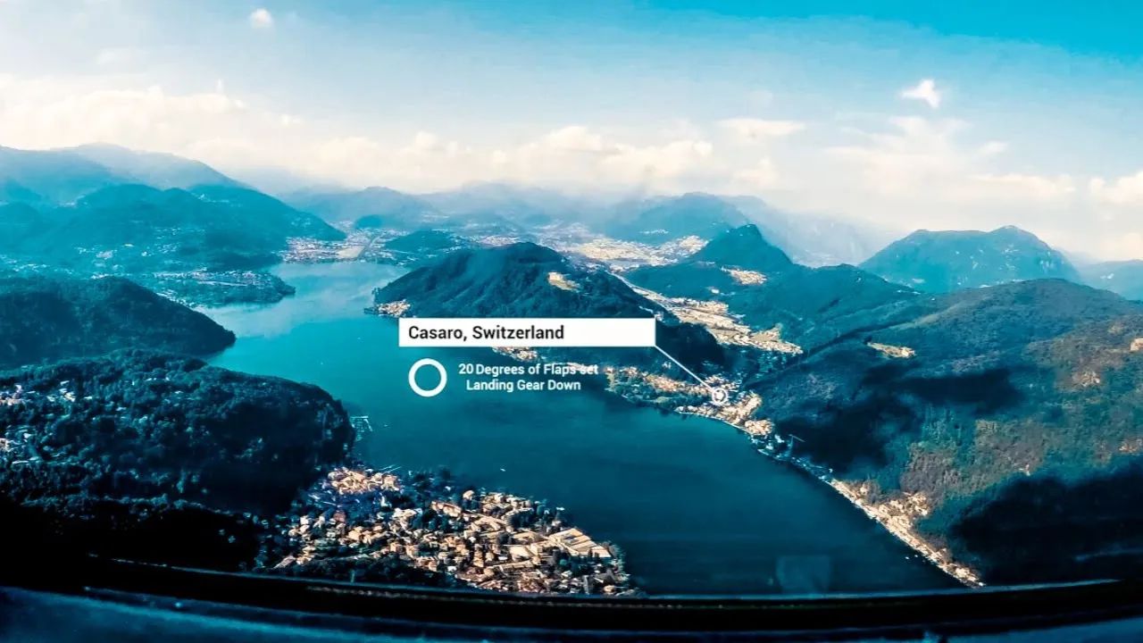 Cockpit view landing at Lugano Airport
