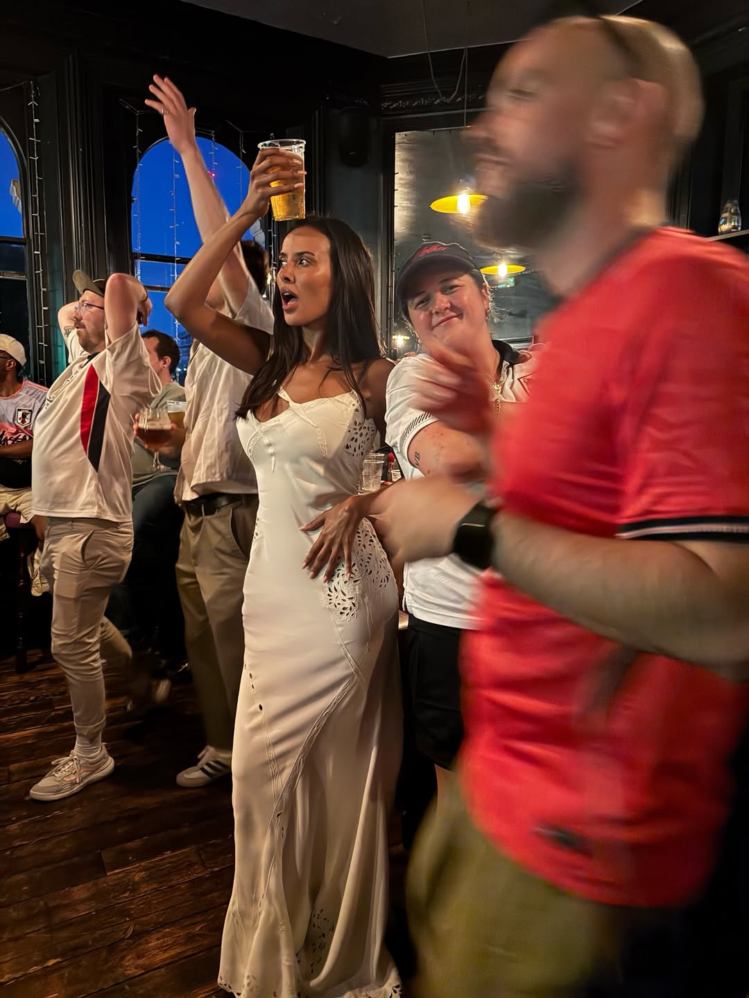 Maya Jama swaps red carpet to pour pints for England fans in pub