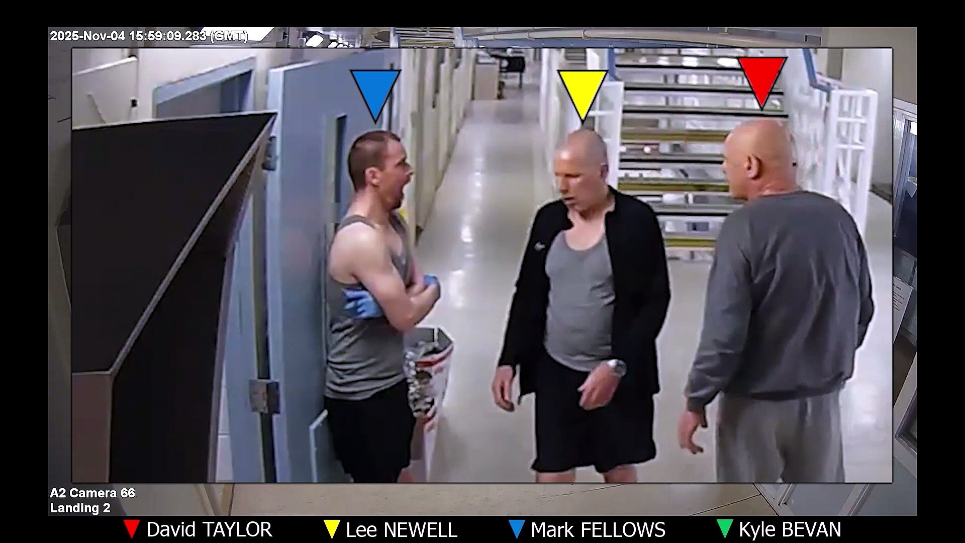 The moment three prisoners rush the cell of child killer Kyle Bevan