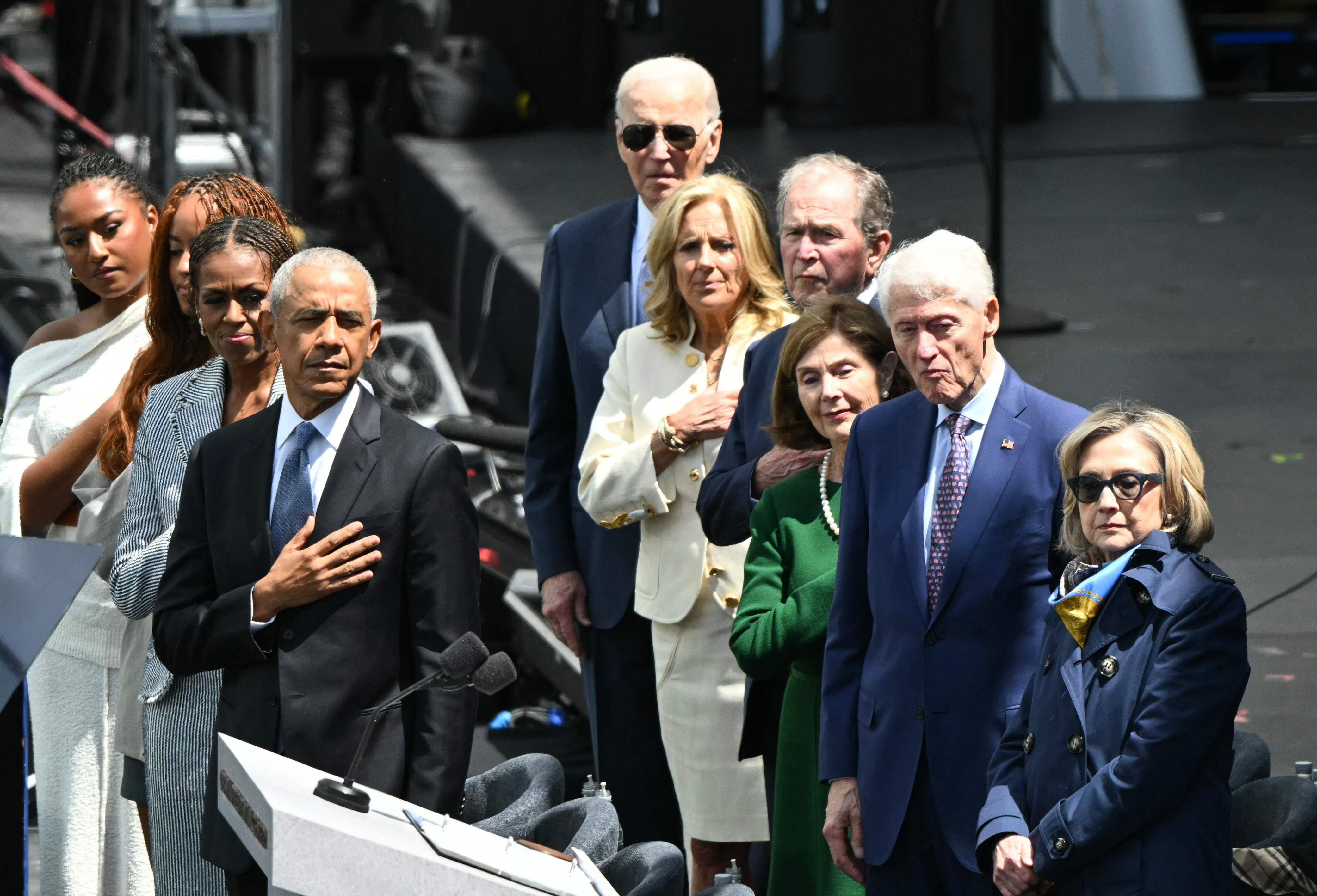 Obama Center opens with former presidents, Trump absent