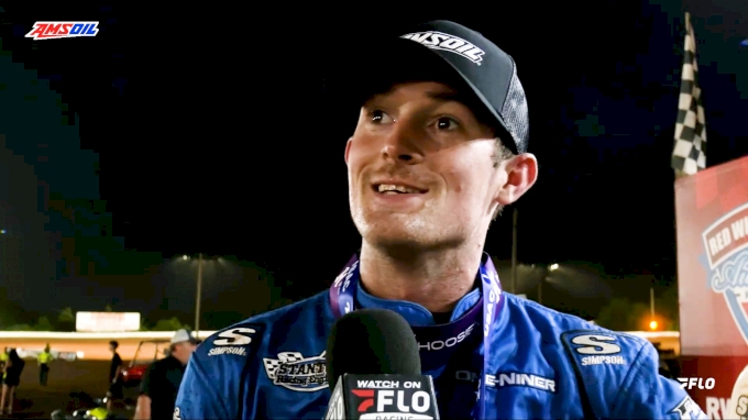 Mitchel Moles reacts after USAC Eastern Storm Big Diamond win