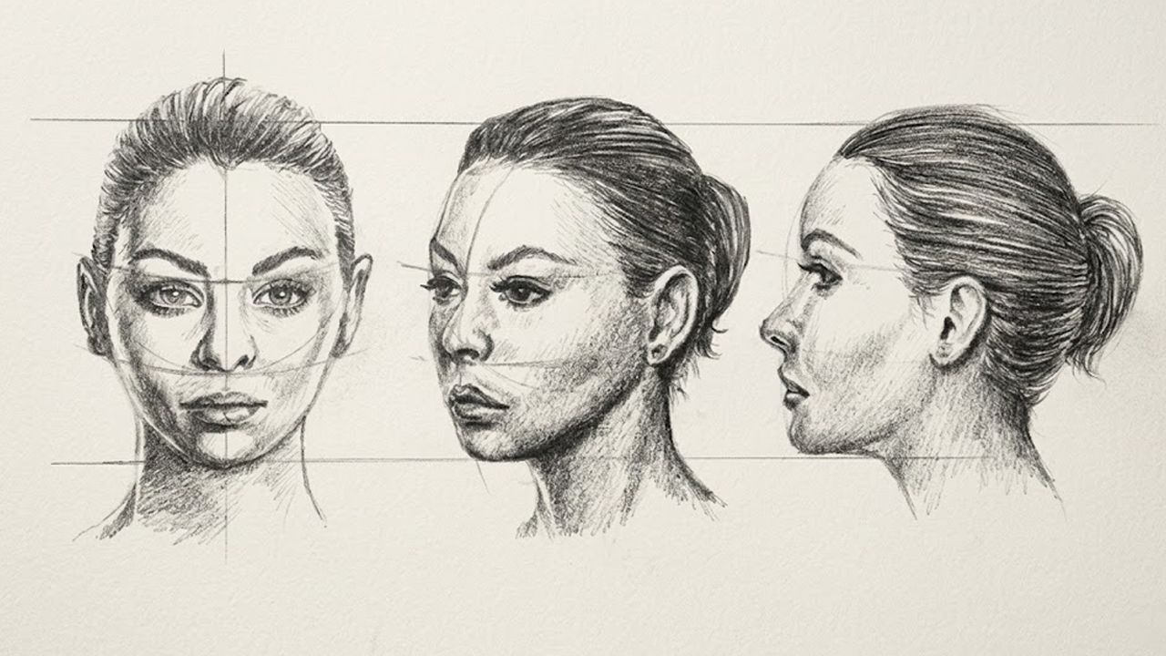 Easy face angle drawing tutorial with simple guidelines for realistic ...