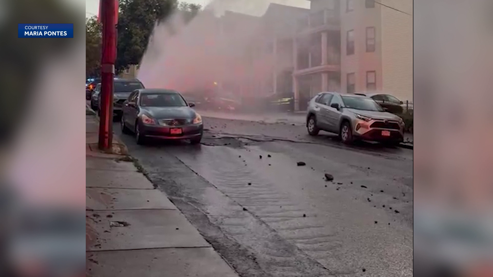 Water shoots into air after water main break in Somerville