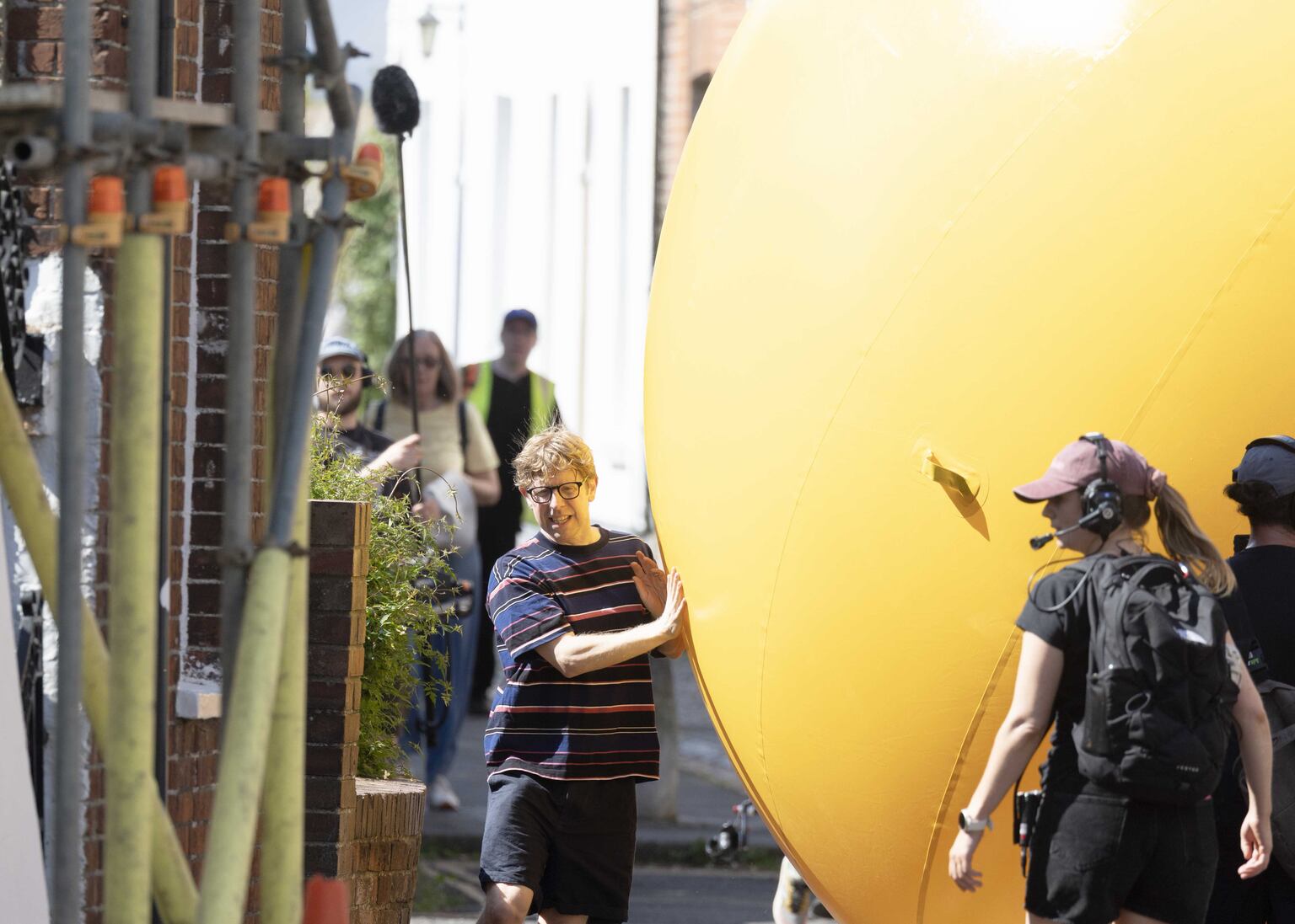 Josh Widdicombe wrangles giant yellow ball on to boat for new TV show