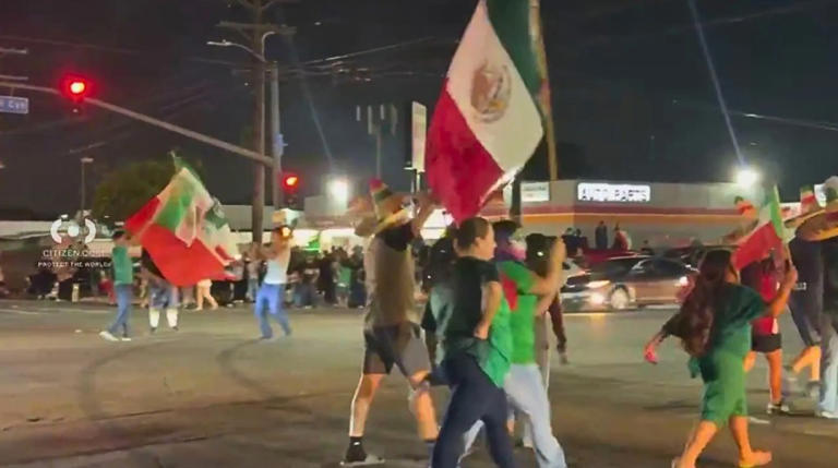 Chaos in LA streets as World Cup fans turn violent for Mexico-South ...
