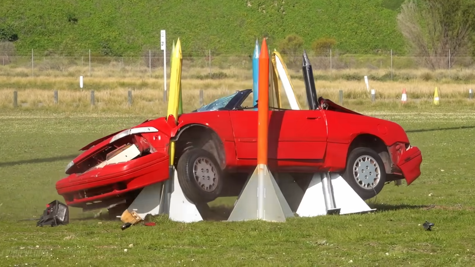 They impaled a car on a giant spike trap - but forgot to check the trunk