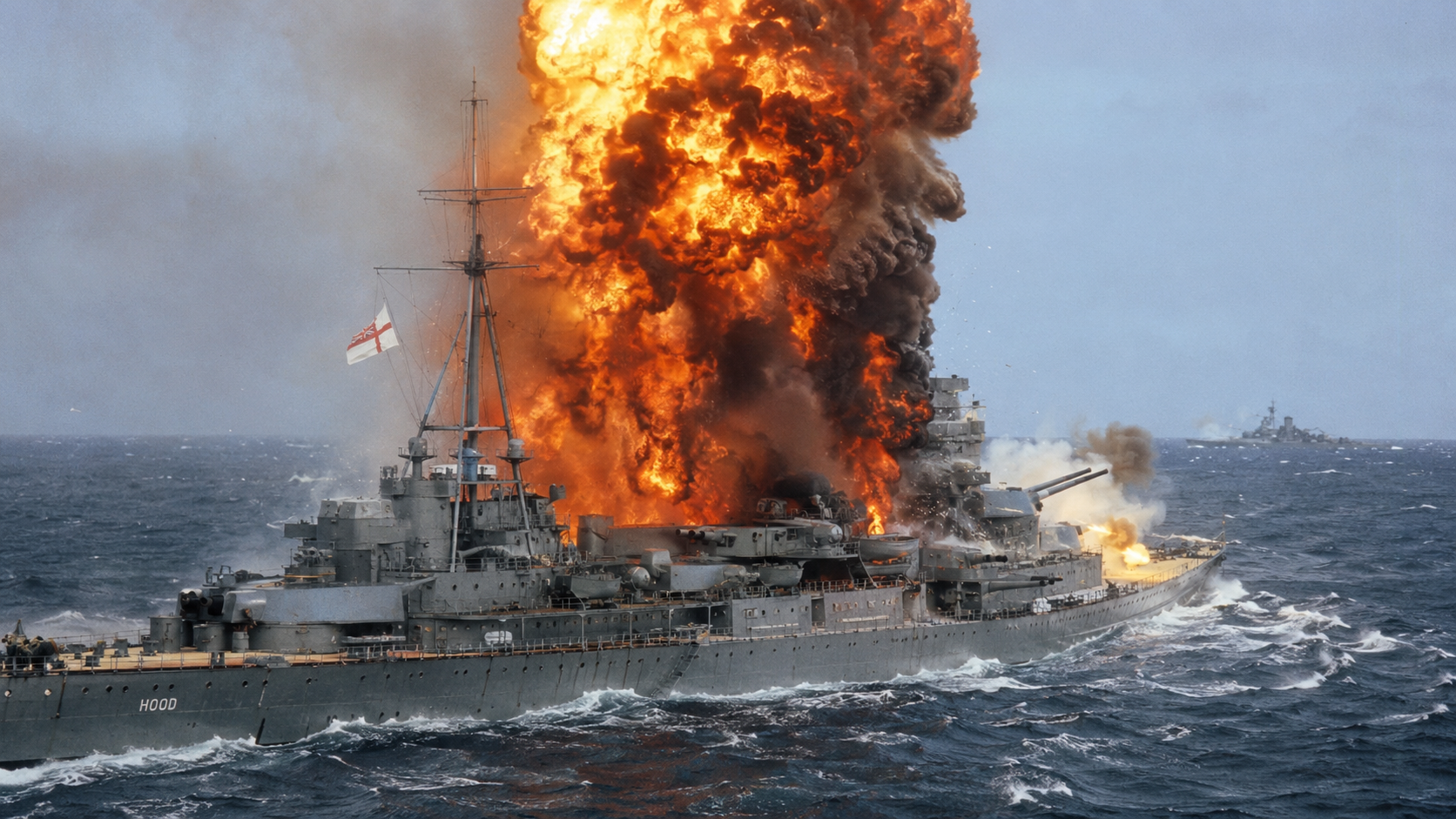 HMS Hood blew apart in 3 minutes after a single hit from Bismarck