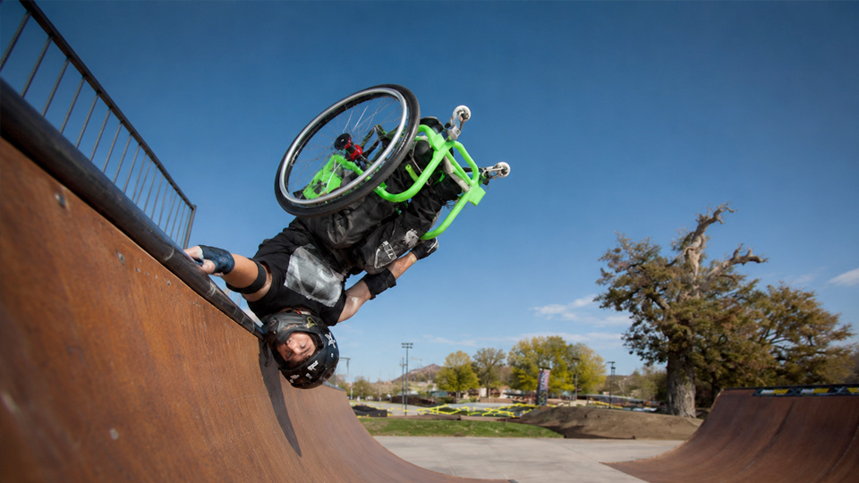 Wheelchair freestyle turns into high skill stunt run
