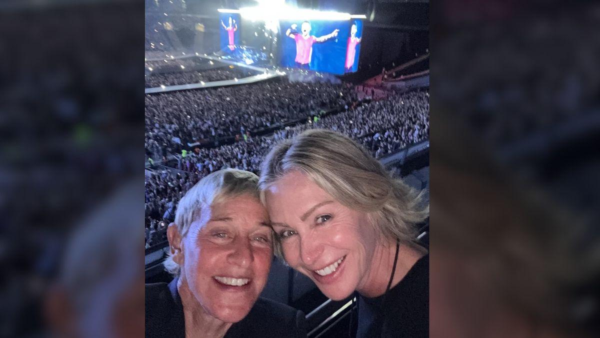Ellen DeGeneres and Portia de Rossi all smiles at Harry Styles concert ...