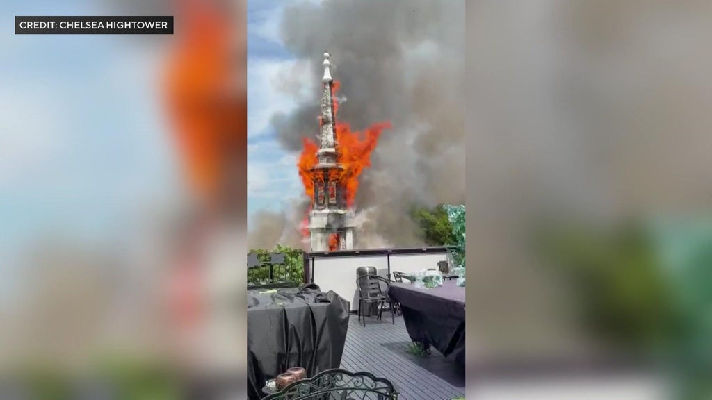 Dramatic video shows steeple collapse as fire tears through Brooklyn church