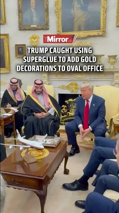 Trump caught supergluing gold decorations to Oval Office
