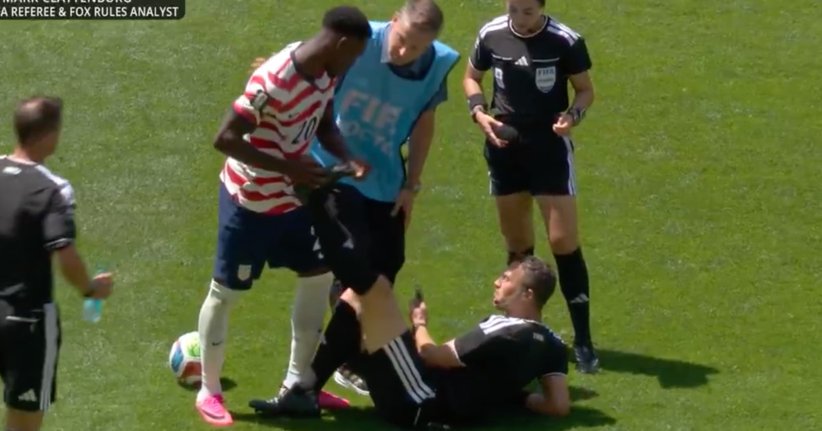 US soccer star Folarin Balogun helps referee after collapsing with cramp