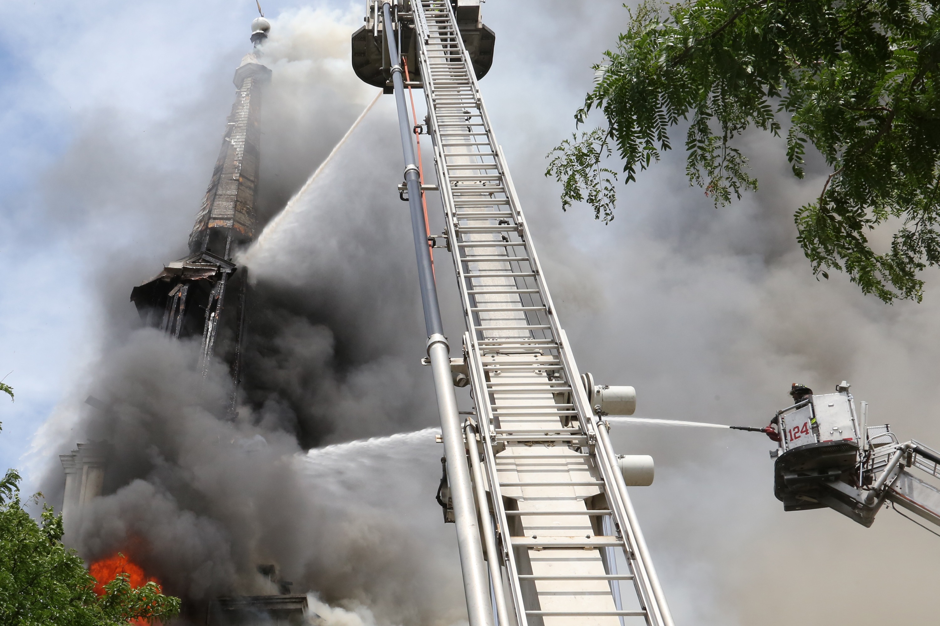 Inferno engulfs landmarked, 173-year-old NYC church, causing steeple to ...