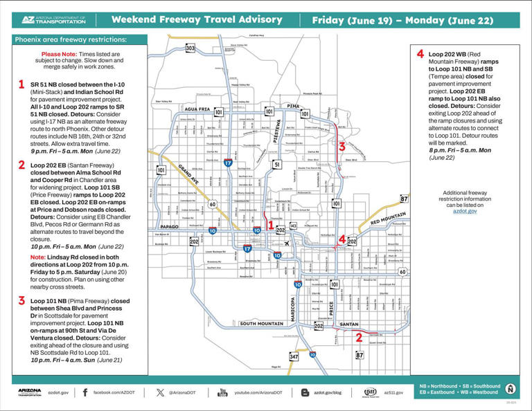 Father’s Day weekend freeway closures hit Phoenix area: Here’s what to know