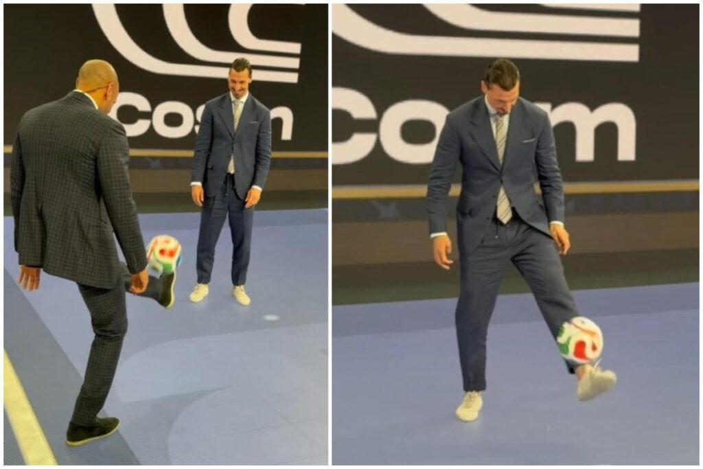 Ibrahimovic, show ai Mondiali: palleggia con Henry nello studio tv