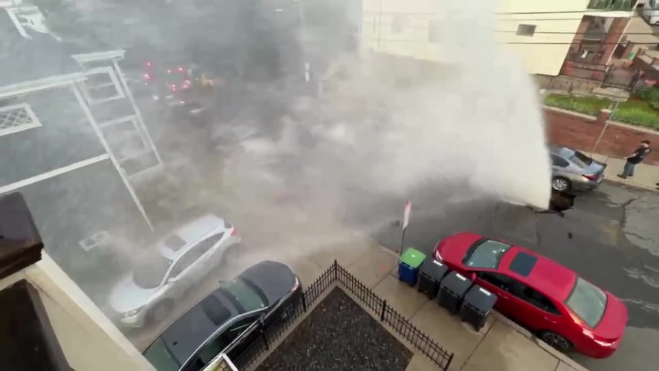 Watch: Huge geyser shoots from broken water main in Somerville