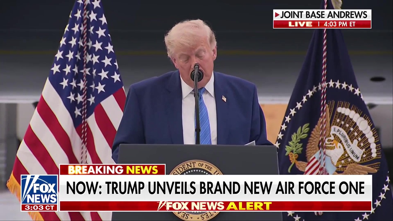 Trump highlights features of the new Air Force One at Joint Base Andrews
