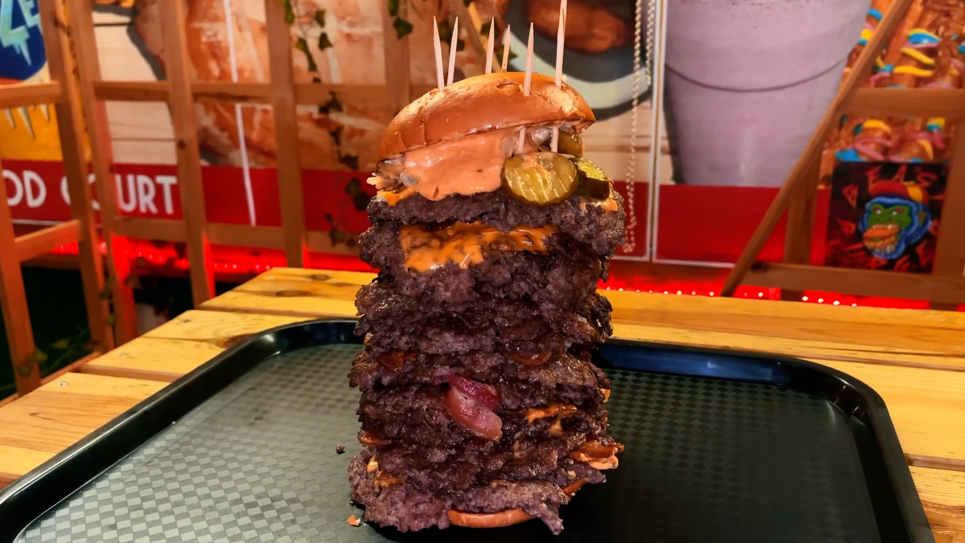 Man tries to beat Beard Meats Food’s burger record on a 20-patty monster
