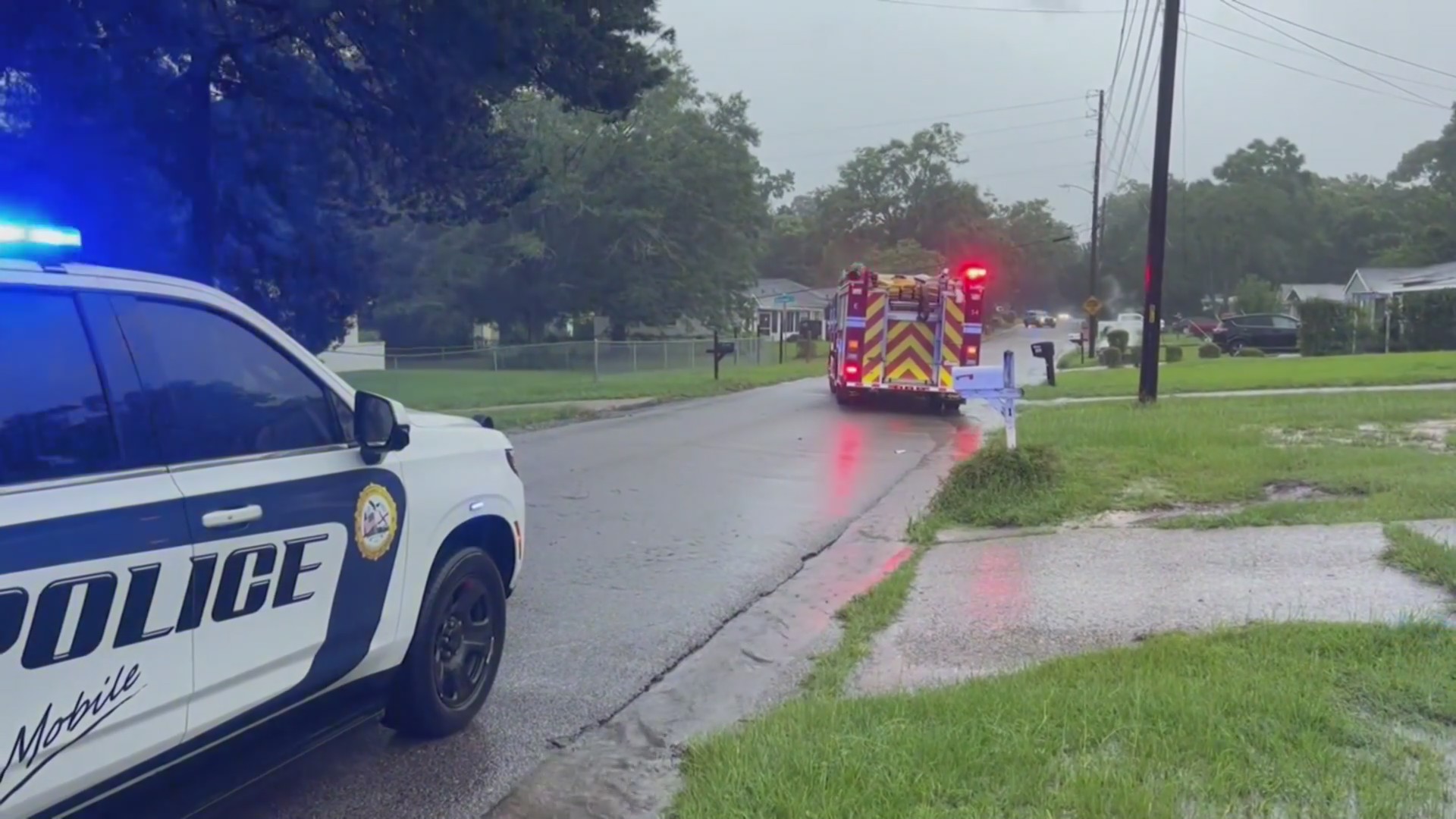 Downed power line sets yard on fire in Mobile
