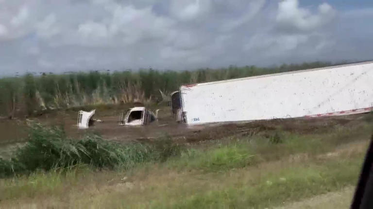 18-wheeler winds up in marsh waters off La. 27 in Cameron Parish