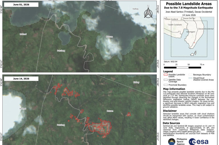 PhilSA data maps landslide areas after Mindanao earthquake