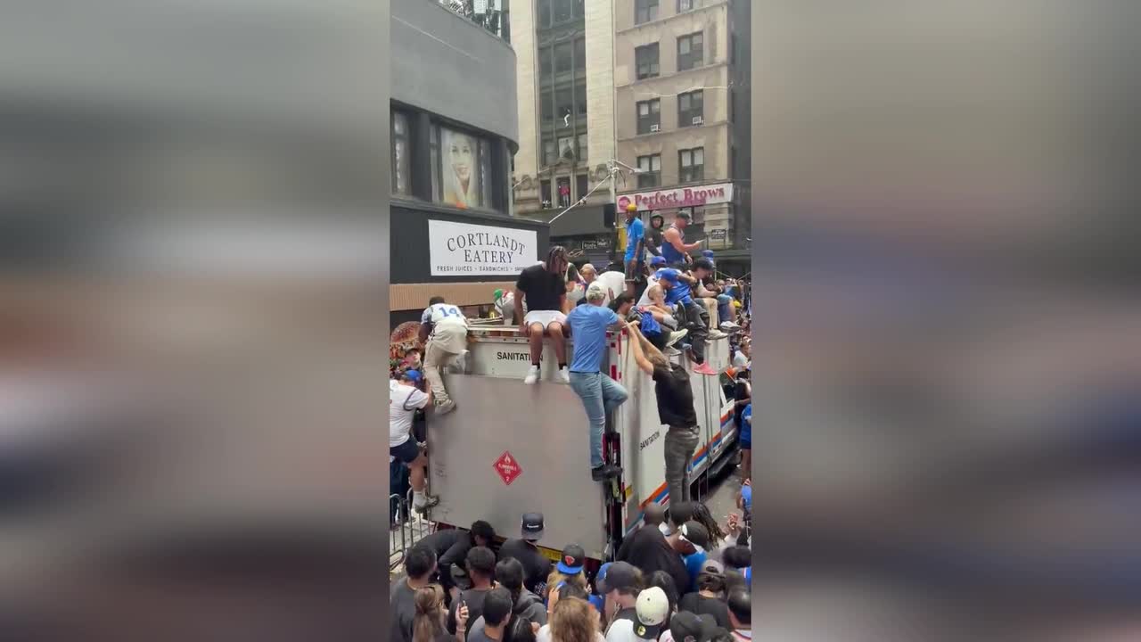 Knicks fans packed onto truck as roof collapses during New York City ...