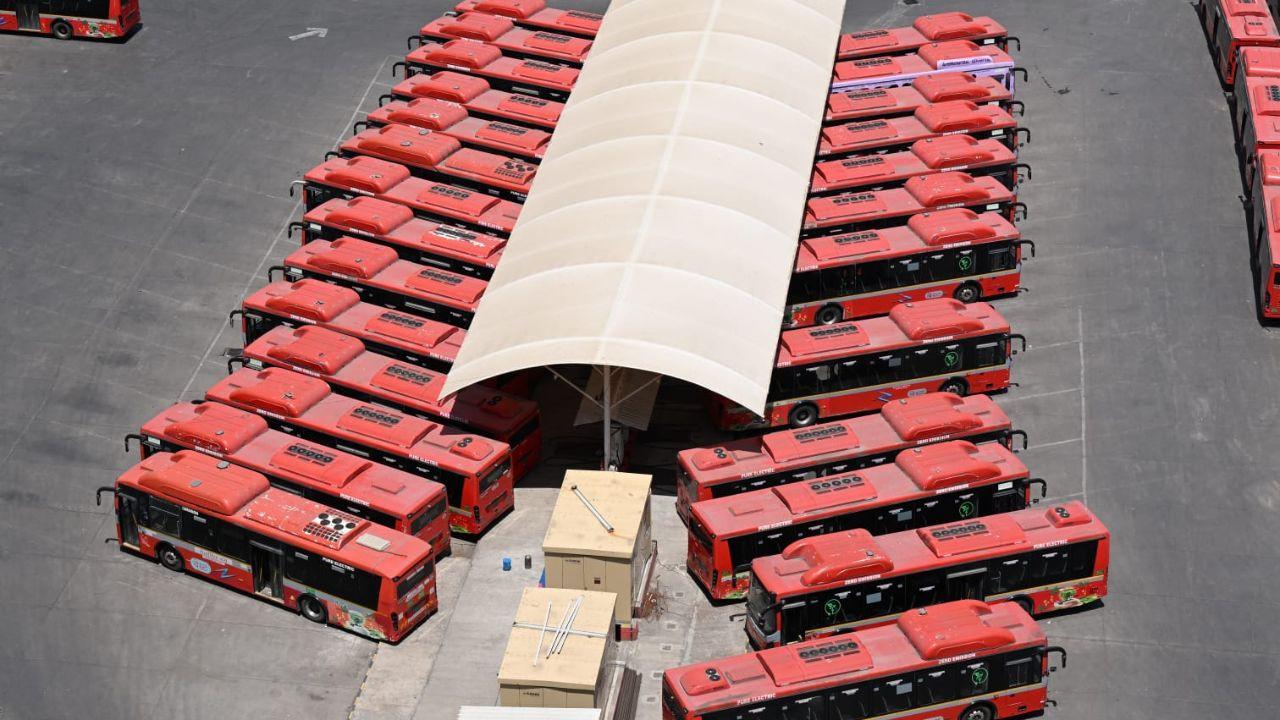 In photos Magathane bus depot in Borivali remains packed with idle ...