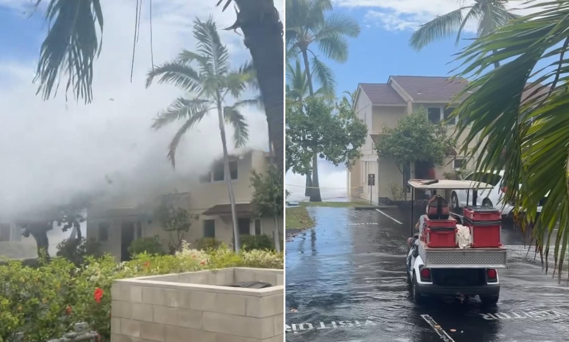 Gargantuan waves crash over roof of two-story beachfront condo causing ...