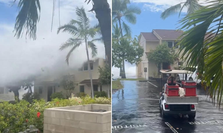 Gargantuan waves crash over roof of two-story beachfront condo causing ...