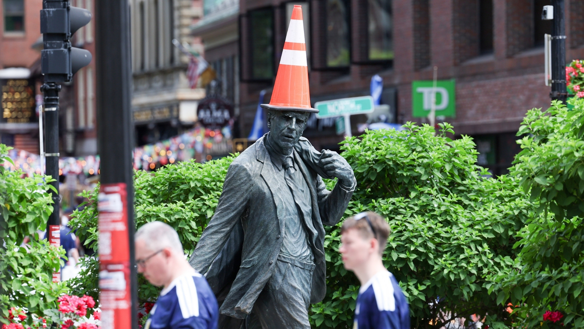 Scottish soccer fans are putting traffic cones on Boston statues. Here ...