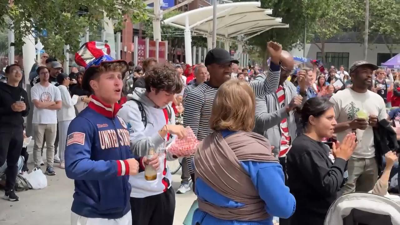 Crowd cheers Team USA at World Cup watch party in downtown San Francisco