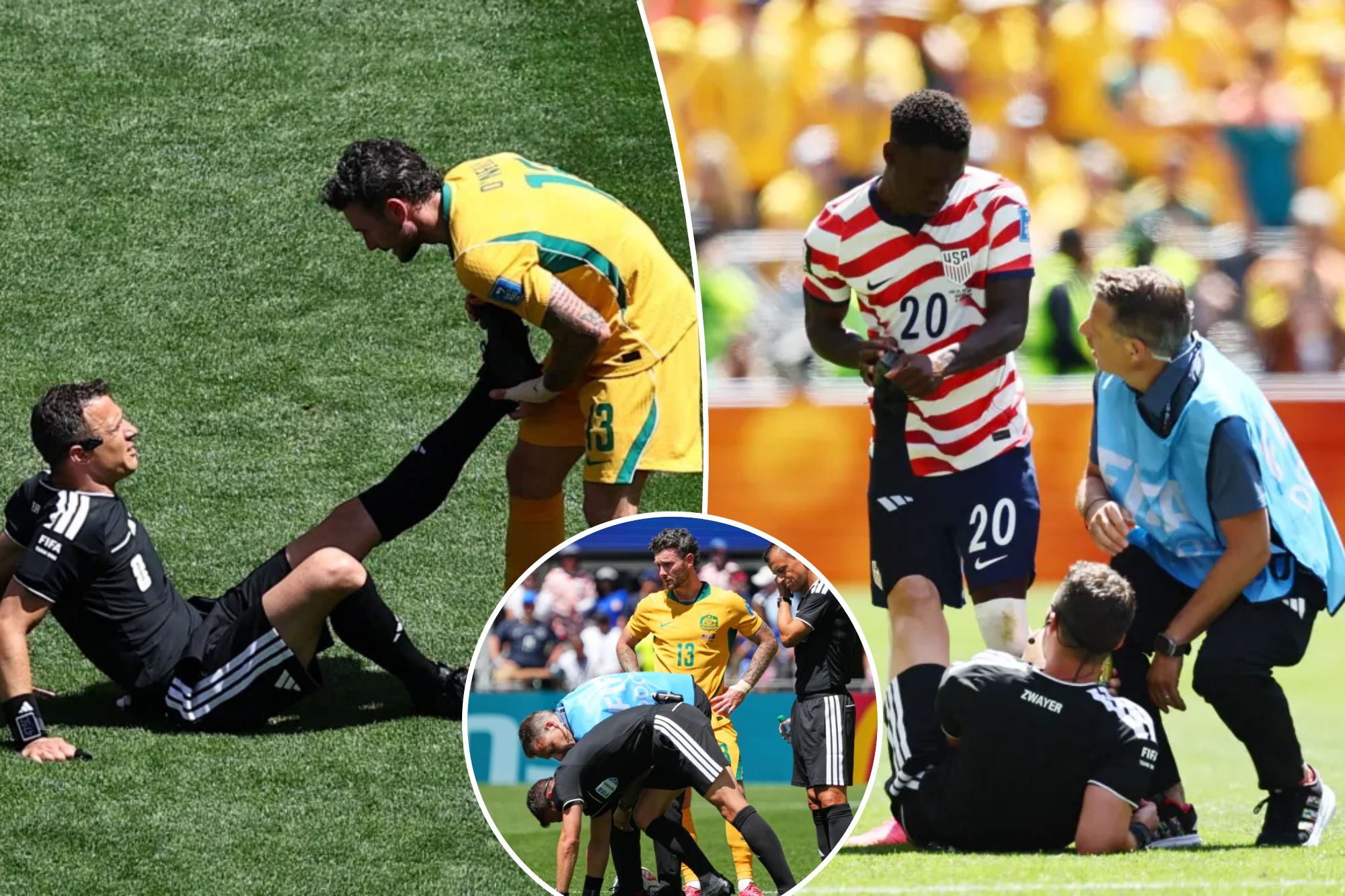 USMNT-Australia referee goes down with cramps in 'embarrassing' World ...