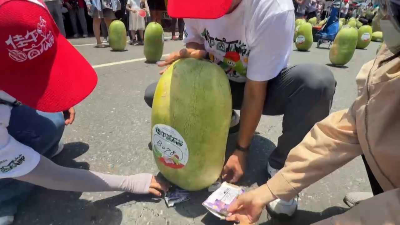 Pingtung supersizes Dragon Boat Festival egg-balancing with watermelons