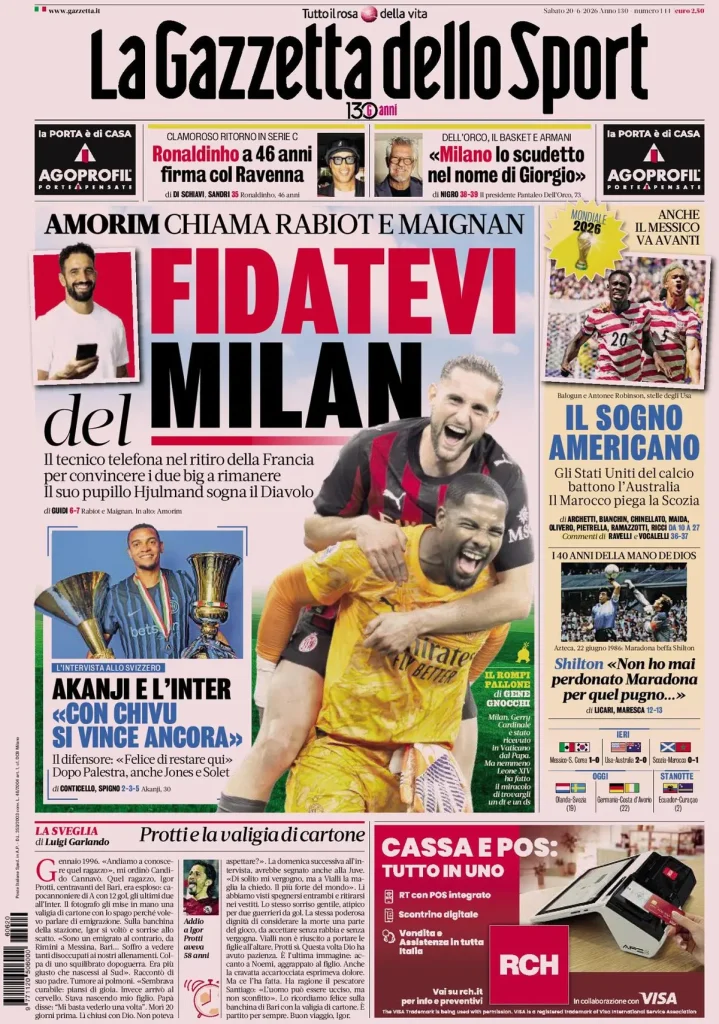 Le prime pagine dei principali quotidiani sportivi – 20 giugno