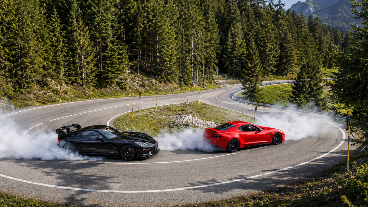 Dodge Viper chases Corvette Z06 on mountain roads