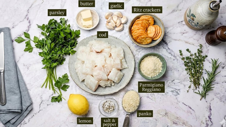 Garlic-Parmesan baked cod with buttery Ritz cracker topping